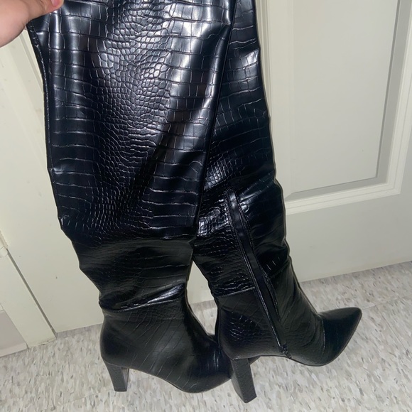 Shoes | Leather Croc Thigh High Heels | Poshmark